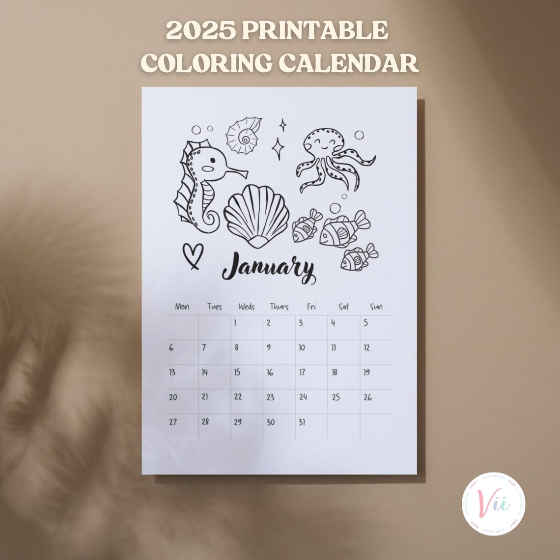 2025 Coloring Calendar | Monthly Wall Calendar for Kids | Classroom ...