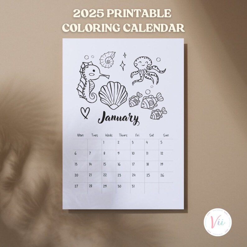 2025 Coloring Calendar | Monthly Wall Calendar for Kids | Classroom ...
