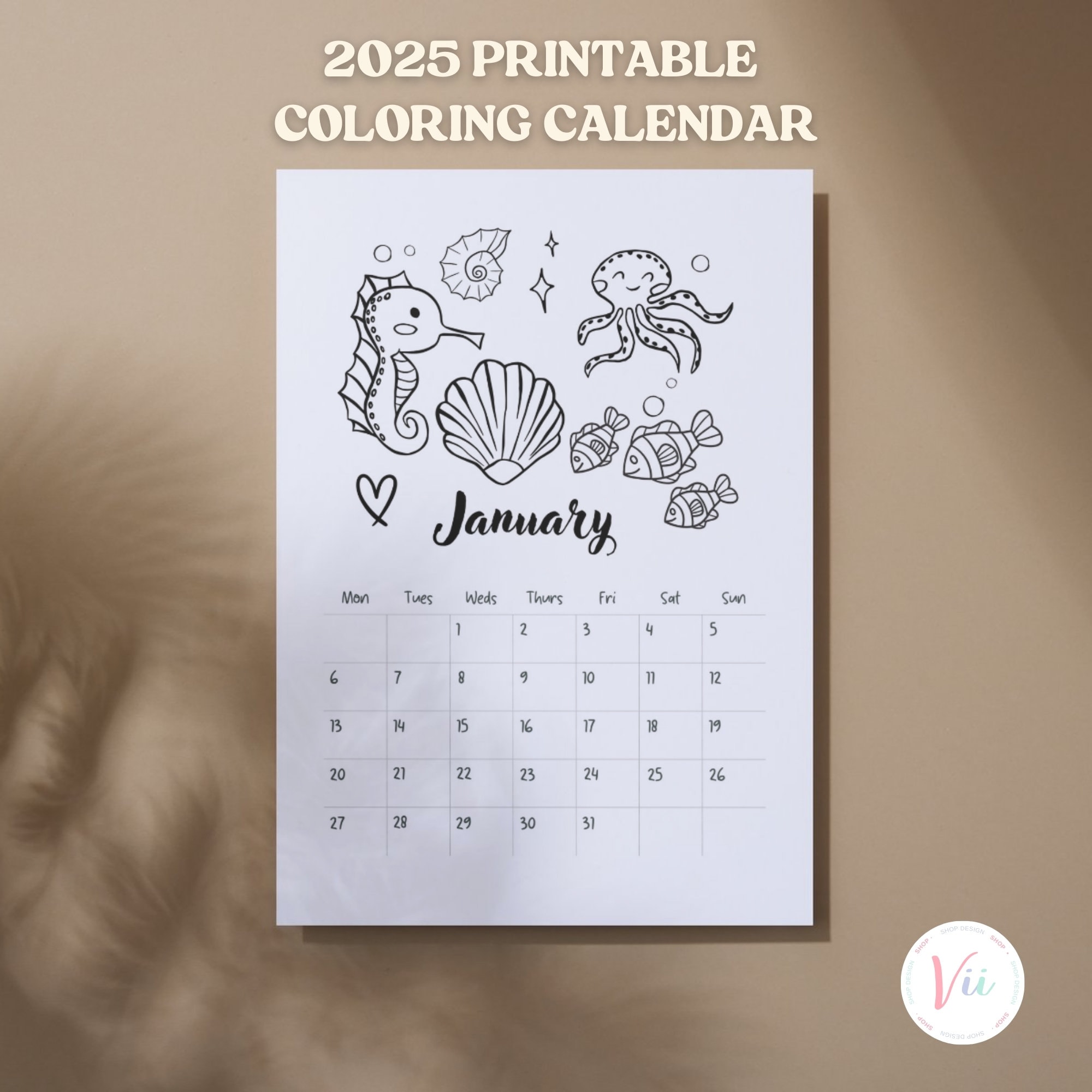 2025 Coloring Calendar | Monthly Wall Calendar for Kids | Classroom ...