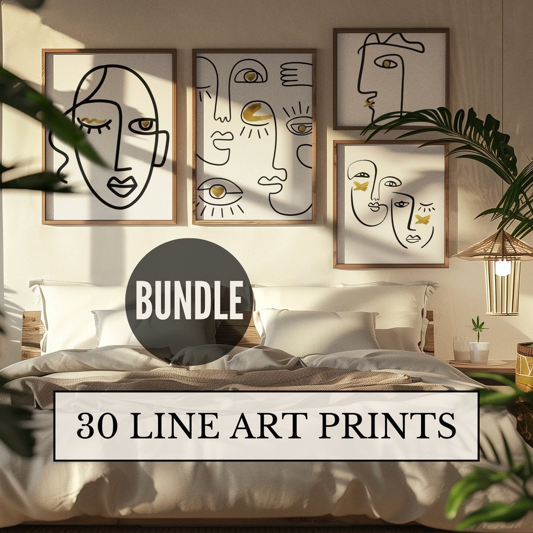 30 One Line Art Bundle | Minimalist Eclectic Wall Art | Gallery Wall ...