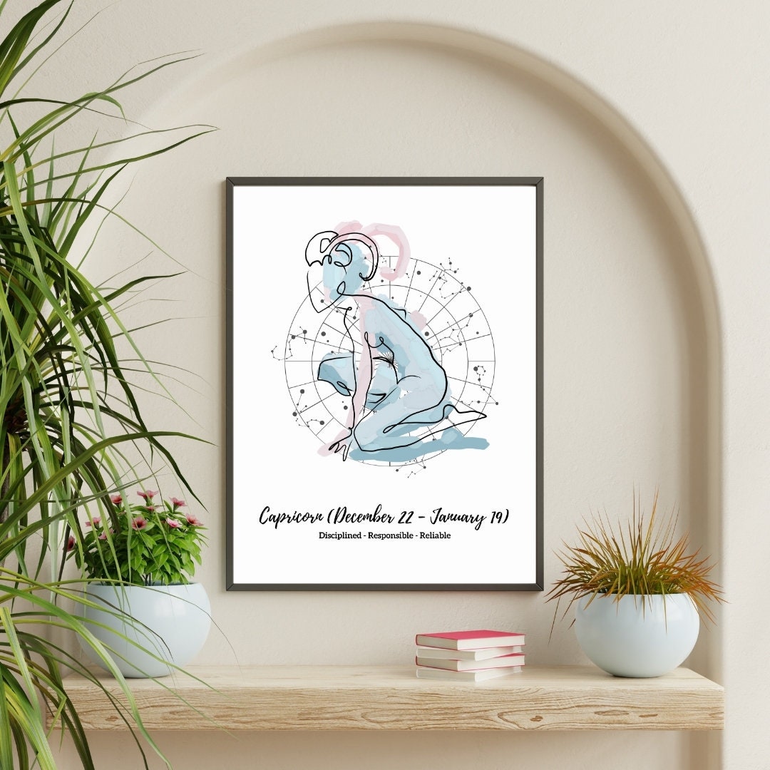 Capricorn Zodiac Poster: Minimalist Line Art (digital Download) - Etsy
