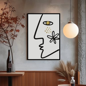 Single Line Face Art Print , Boho Line Art Wall Art , Minimalist Woman ...