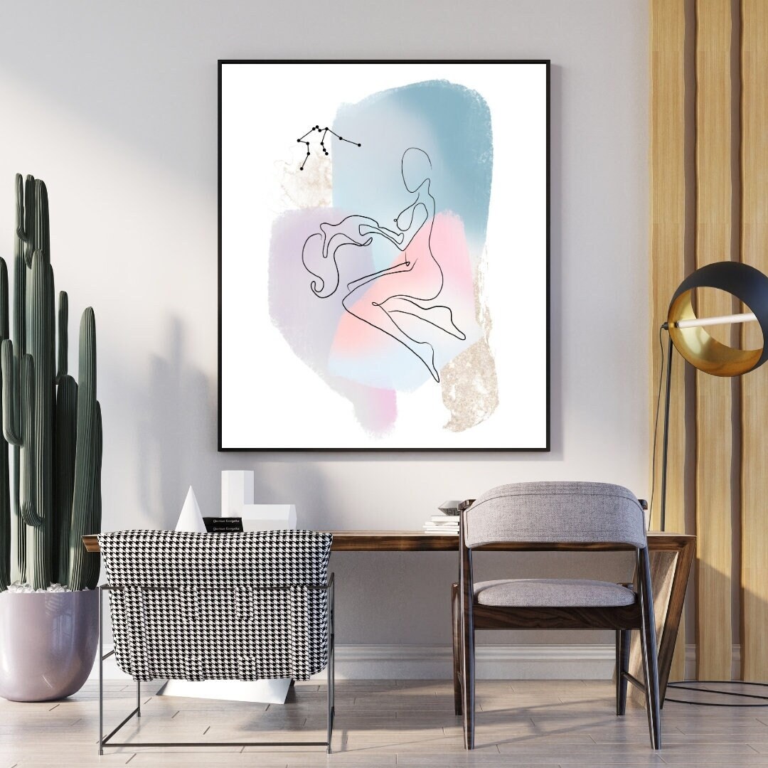Aquarius Zodiac Line Art Print: Minimalist Star Sign Poster (digital ...