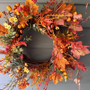 Burnt Orange Fall Wreath With Pumpkins, Fall Leaves Foliage Wreath for ...