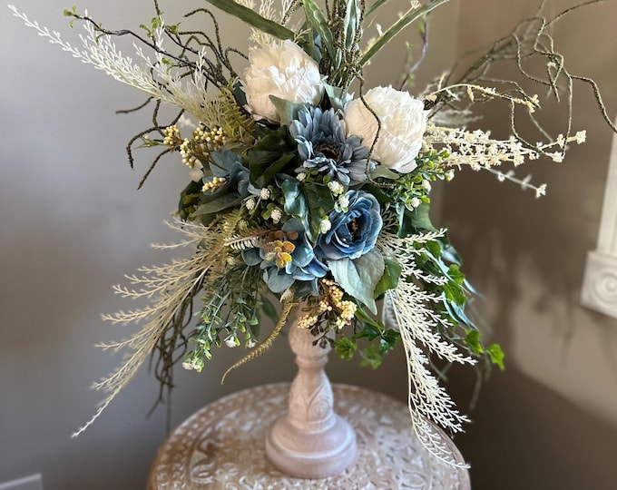 Farmhouse Candlestick Arrangement, Floral Mantle Decor, Perfect ...