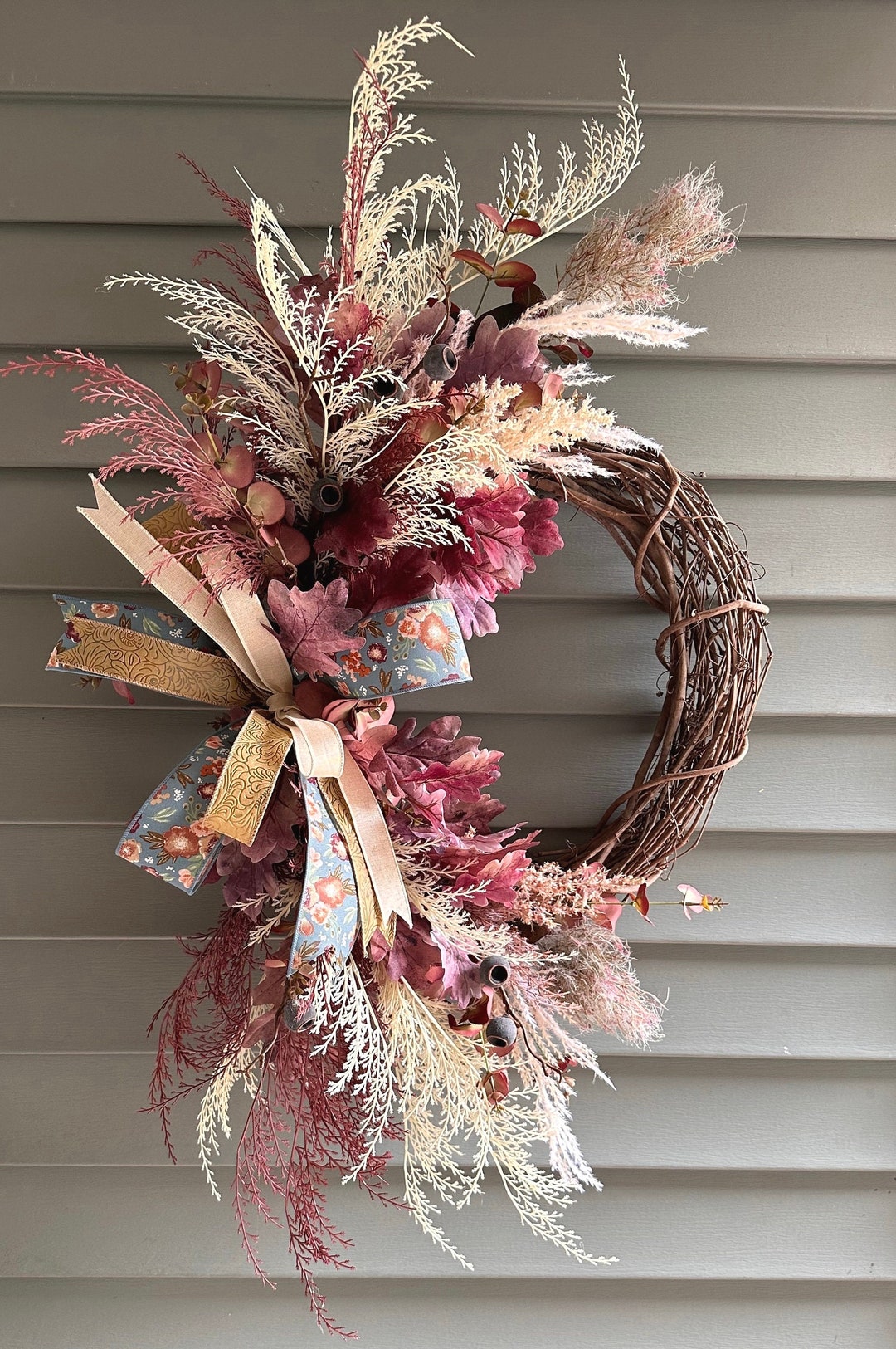 Fall Boho Grapevine Wreath, Boho Chic Fall Wall Art, Pampas Grass Home ...