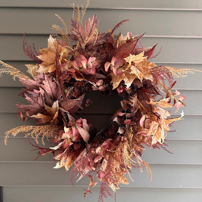 Maple Leaf Wreath for Front Door, Autumn Foliage, Fall Front Door Decor ...