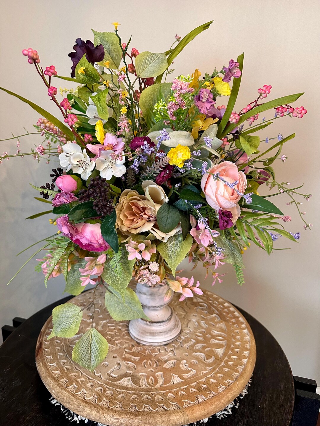 Boho Chic Floral Centerpiece for Elegant Dining Tables, Artificial Rose ...