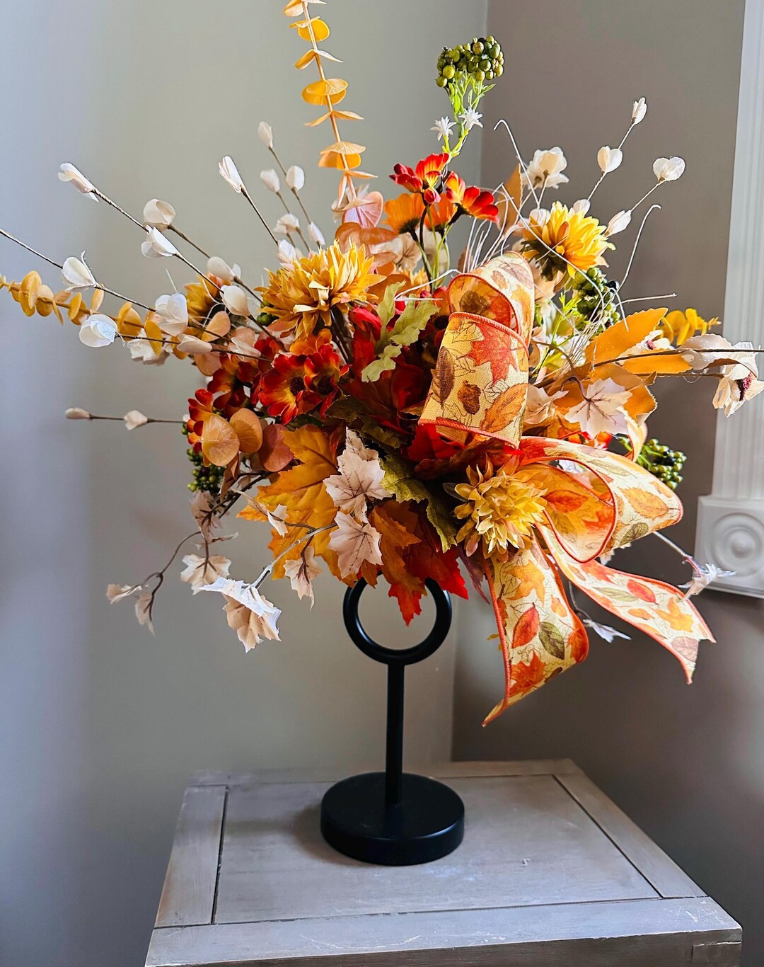 Autumn Harvest Floral Arrangement, Fall Home Decor, Fall Candlestick ...