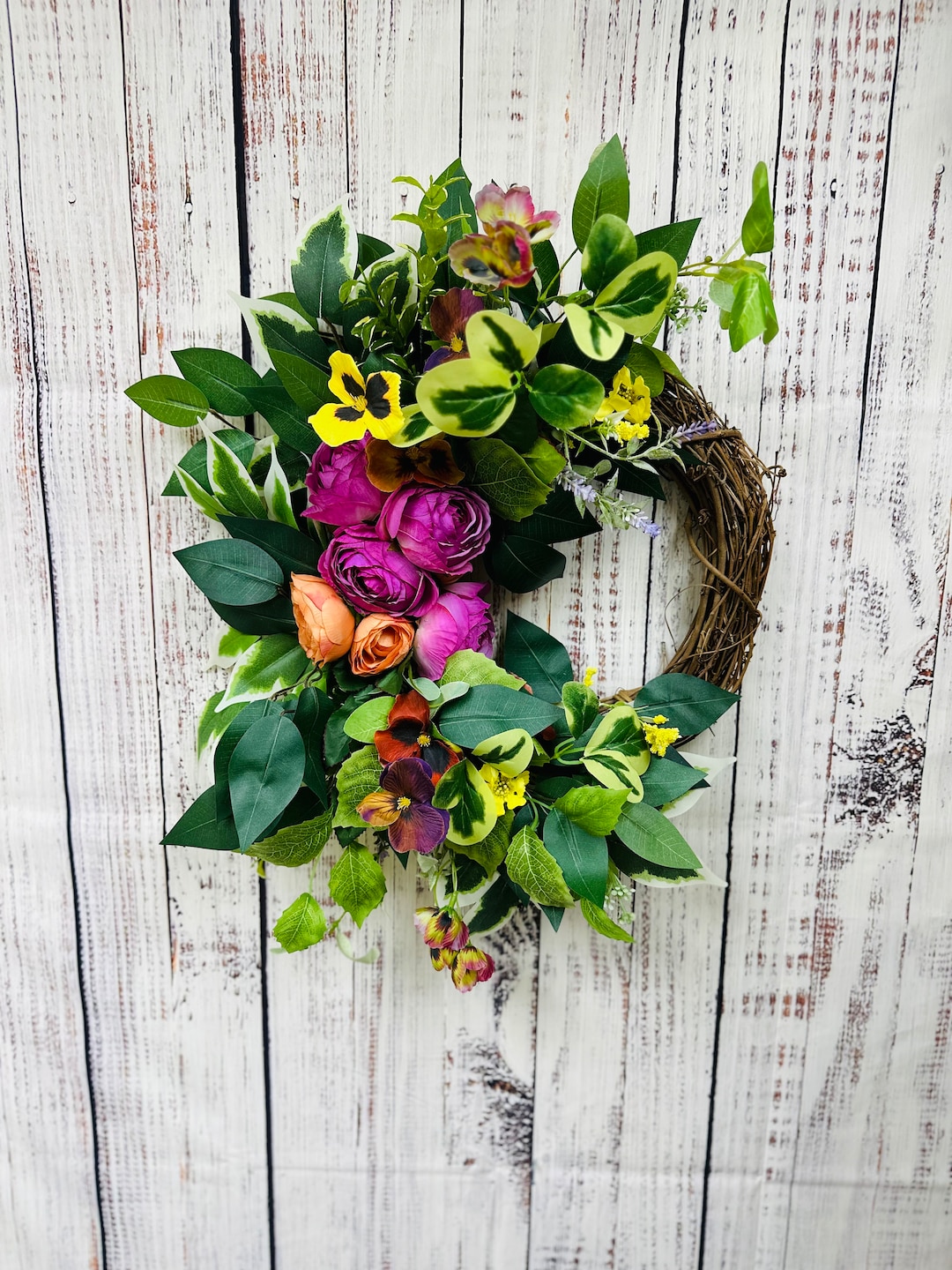 Spring Pansy Front Door Wreath, Floral Wreath, Rose Wreath, Pansy Wall ...