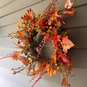Burnt Orange Fall Wreath With Pumpkins, Fall Leaves Foliage Wreath for ...
