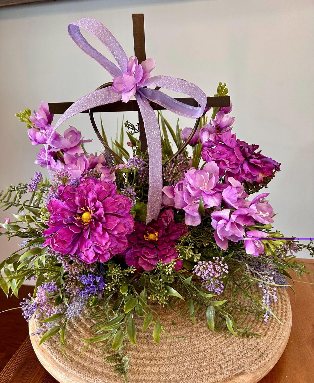 Purple Table Christian Centerpiece, Floral Centerpiece for Table Decor ...