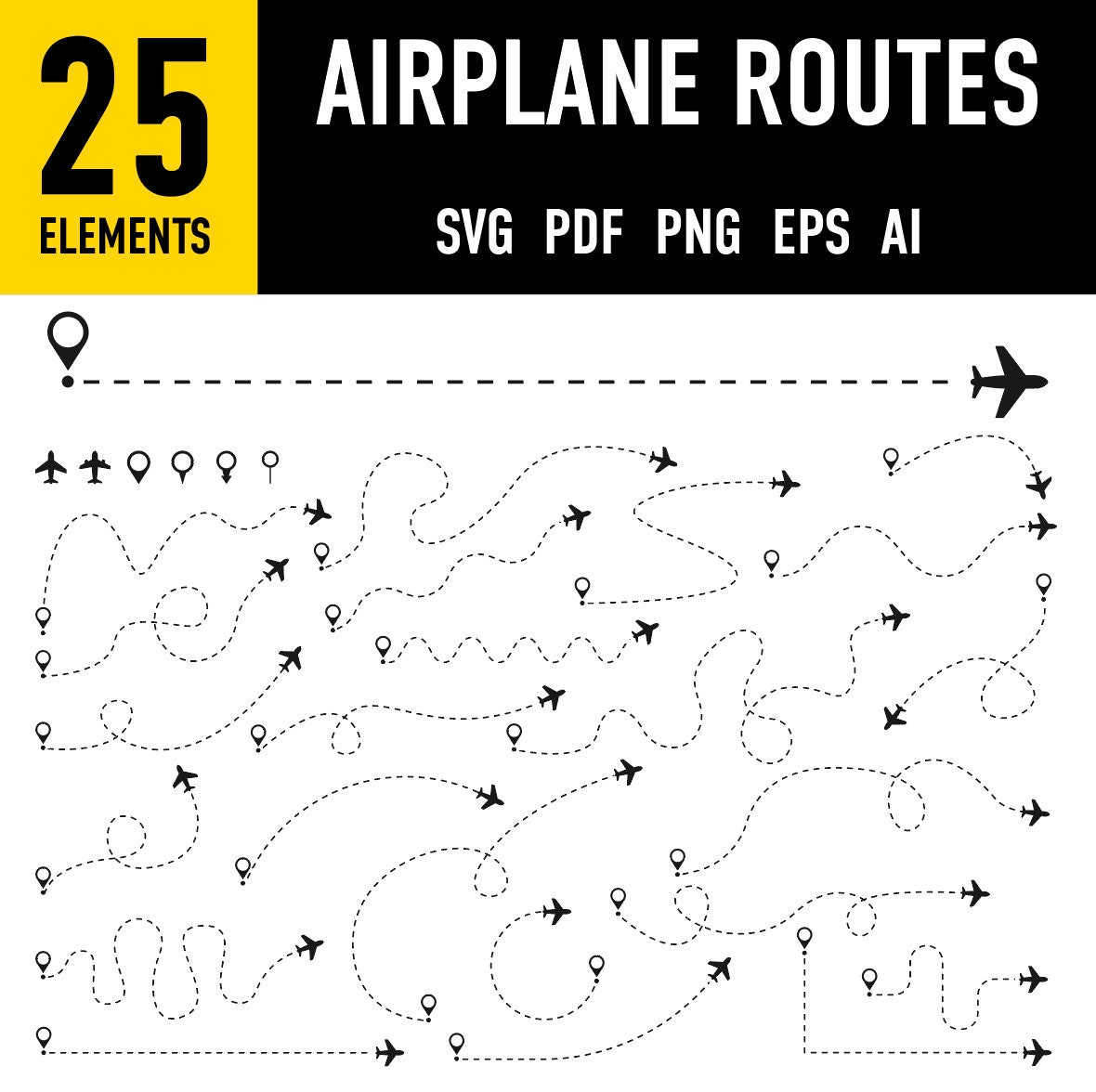 Airplane Routes Set. SVG, Pdf, Png, Eps, Ai File. - Etsy Canada