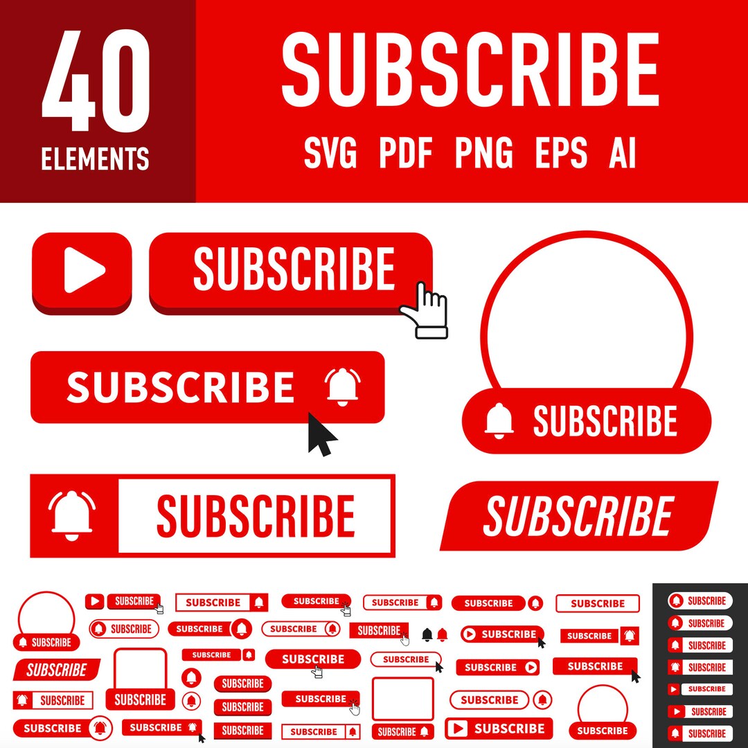 Subscribe Button. Set of Red Subscribe Button Template. SVG, Pdf, Png ...
