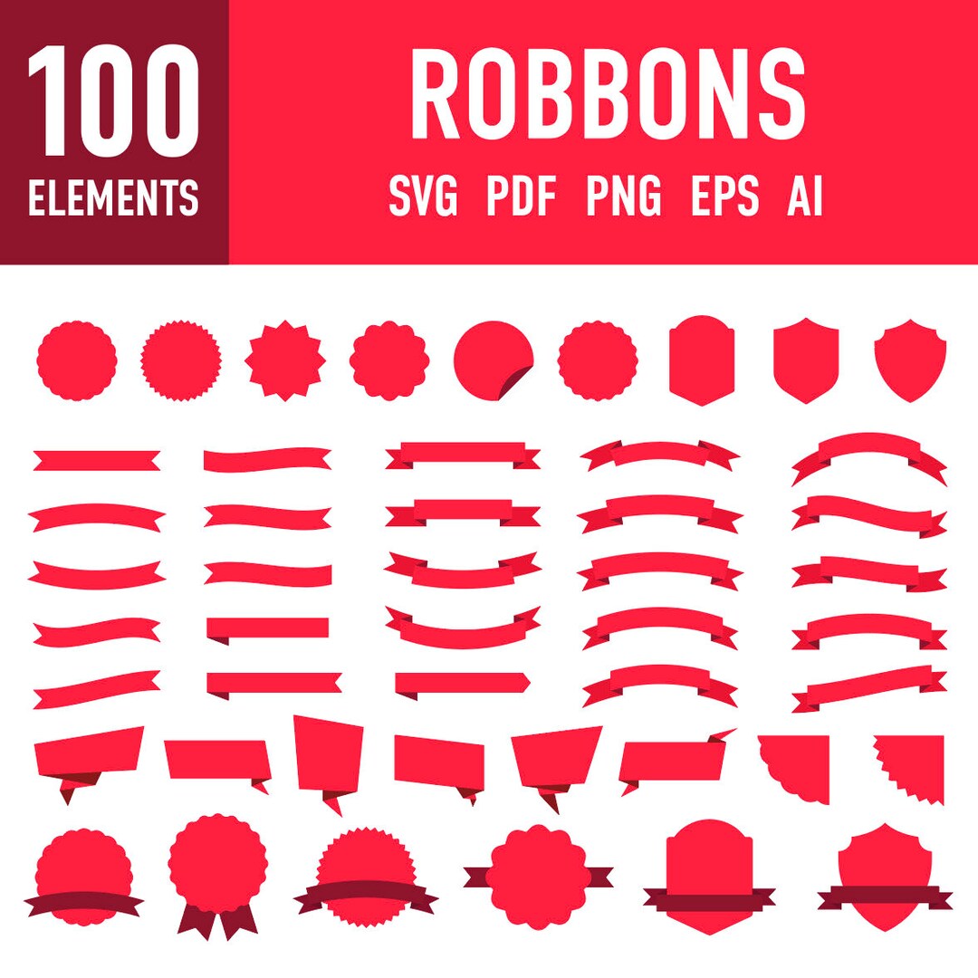 Set of 100 Ribbons. Ribbon Elements. SVG, Pdf, Png, Eps, Ai File. - Etsy