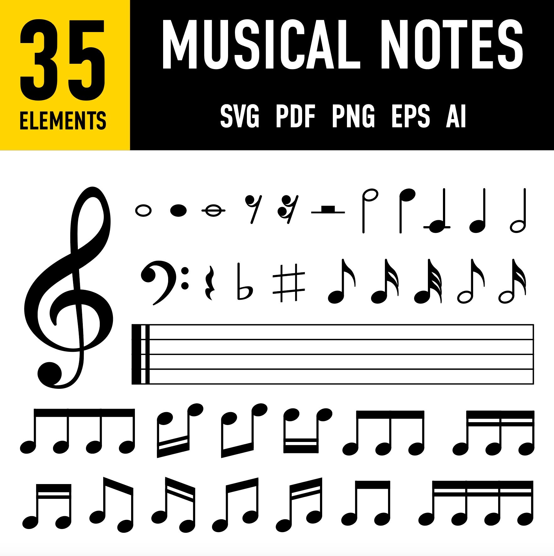 Musical Notes Collection. SVG, Pdf, Png, Eps, Ai File. - Etsy