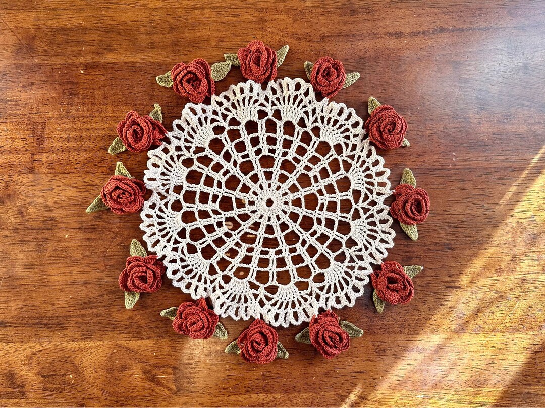 Dozen Red Roses Handmade Doily, 11 Inches in Diameter, 100% Cotton ...
