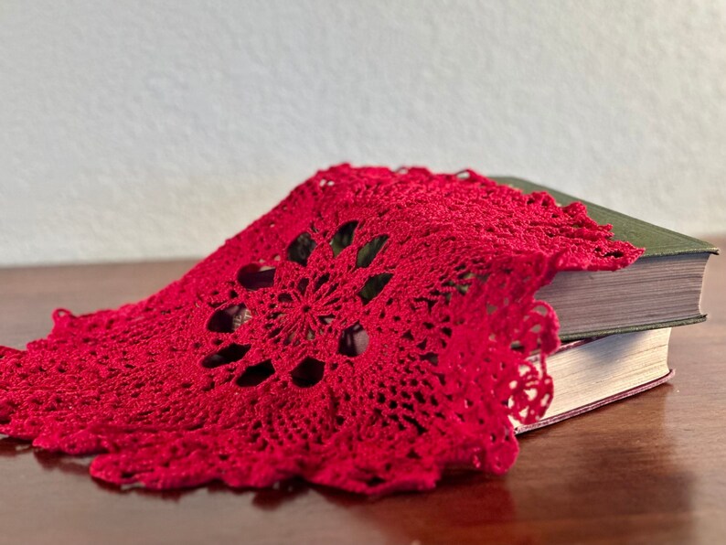Red Handmade Crochet Doily, Cotton Floral Decor (13.5 Inches) - Etsy
