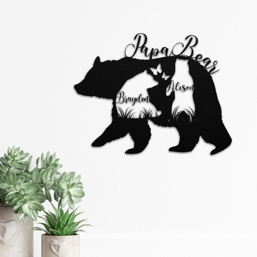 Papa Bear Metal Art, Custom Papa Bear Family Metal Sign, Personalized ...