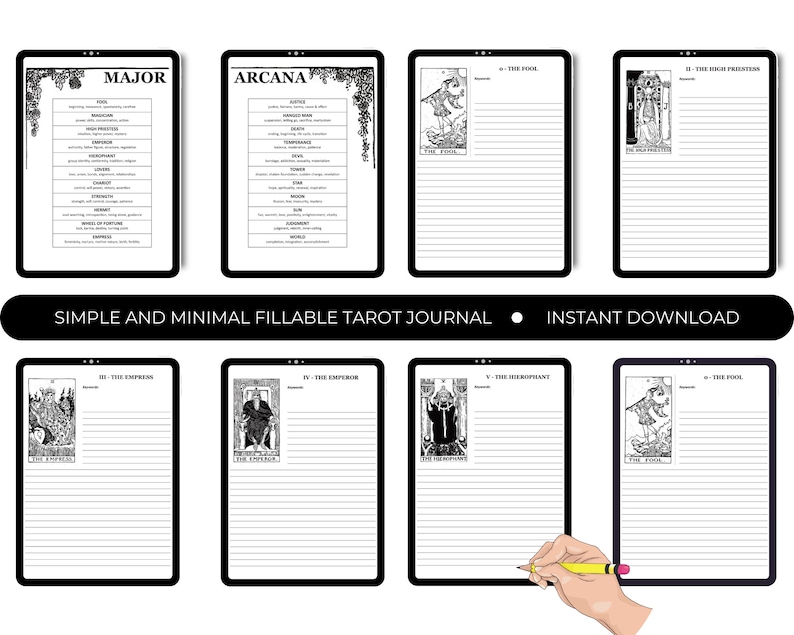 Simple Fillable Minimalist Tarot Journal, Digital Tarot Journal ...