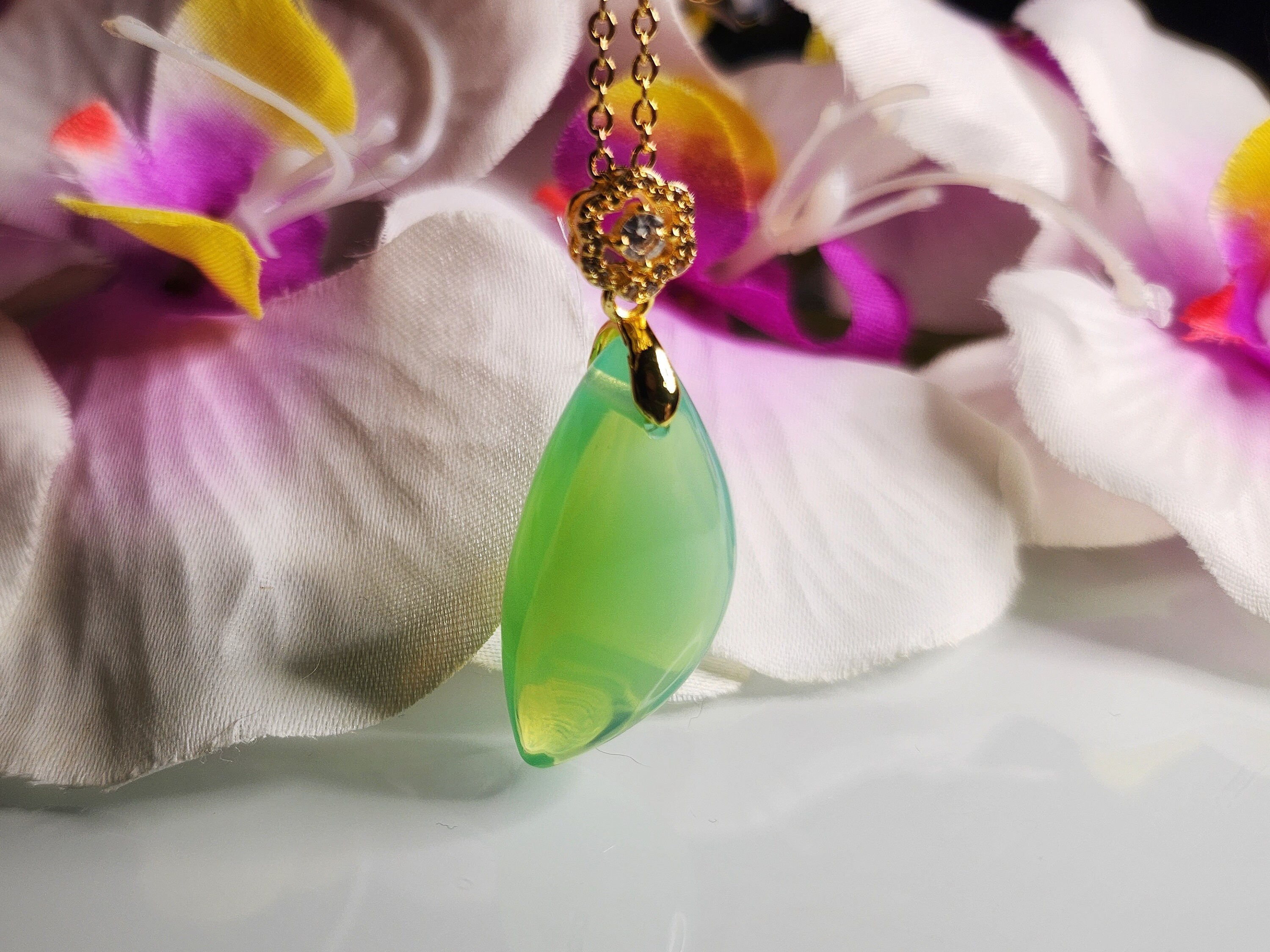 Andara Crystal Pendant Polished Angel Aura Green/gold Opaque Powerful ...
