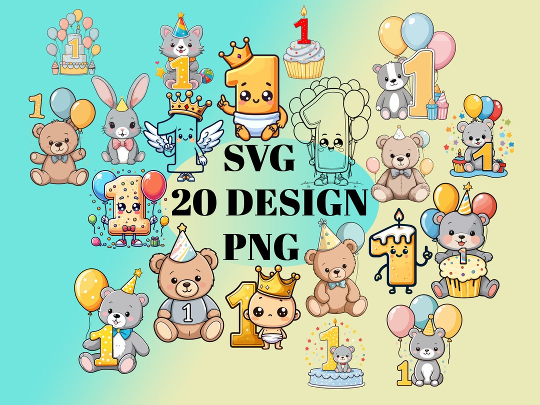 1st Birthday SVG/PNG Bundle, First Birthday Png Clipart, Birthday ...