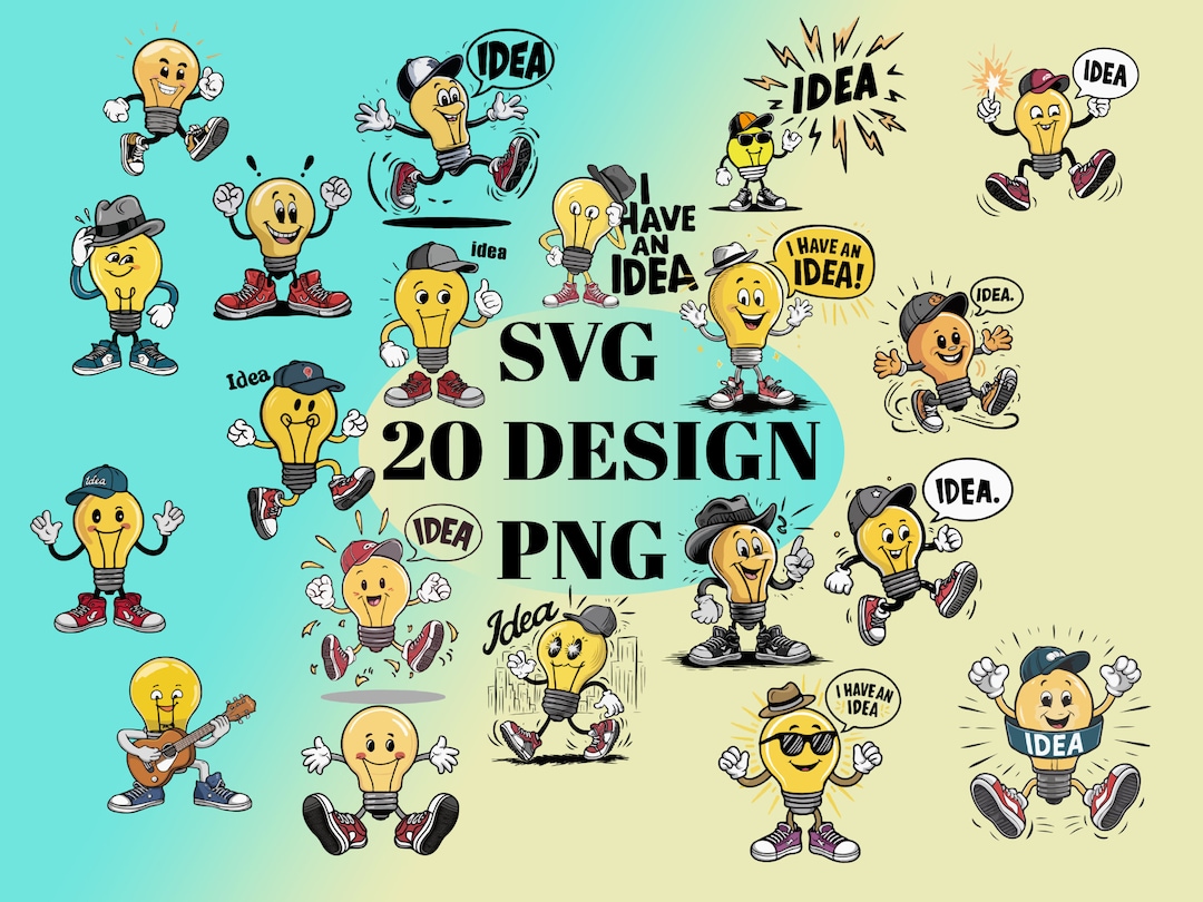 Funny Light Bulbs Clipart: Cartoon Character SVG PNG Bundle - Etsy