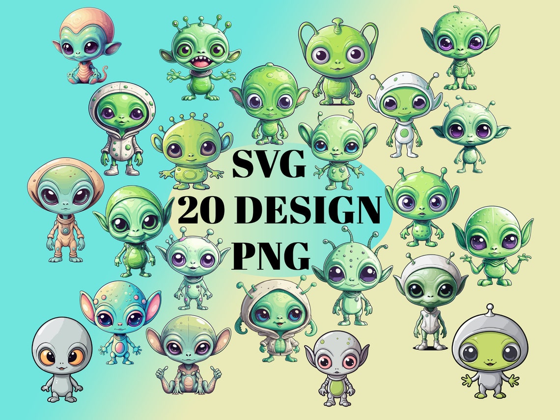 Cute Alien SVG/PNG Bundle, Alien Svg Png Clipart, Alien T-shirt Design ...
