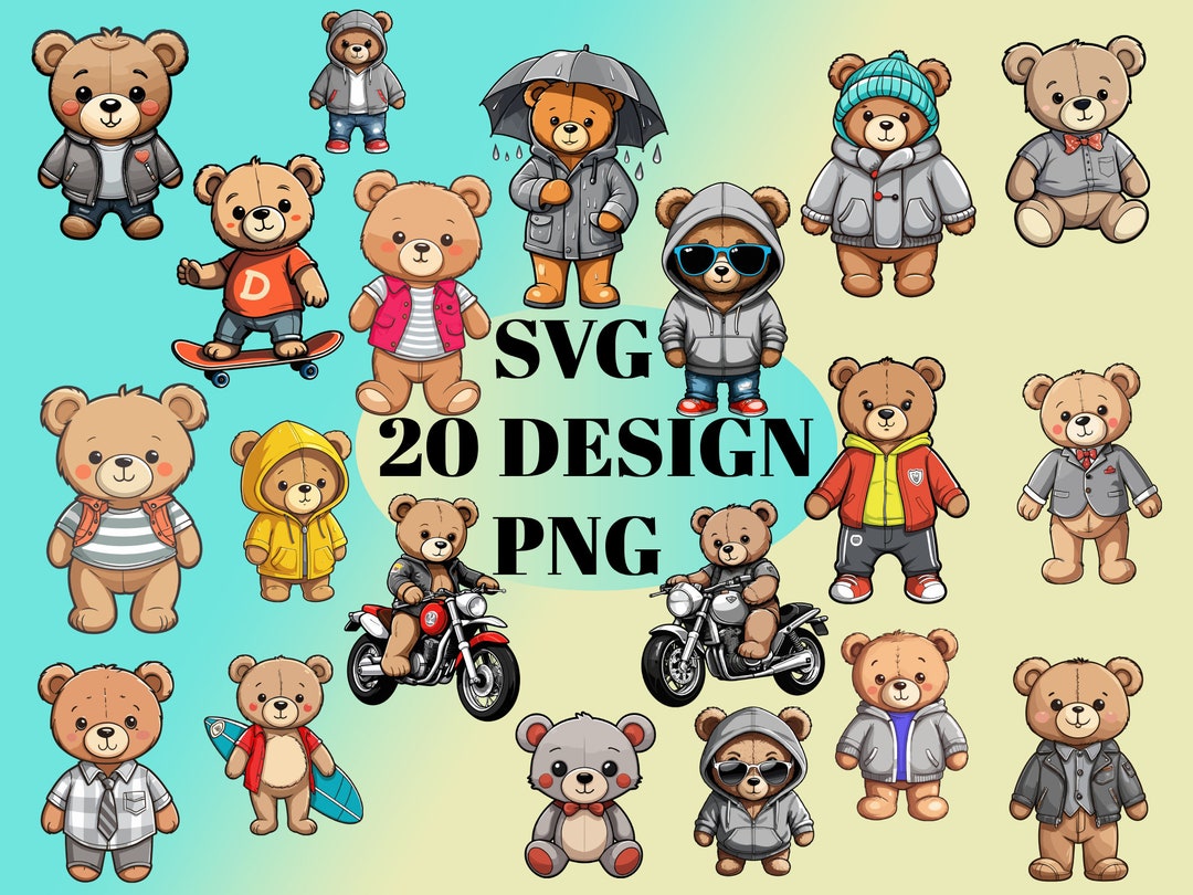 Cute BEAR SVG/PNG Bundle, Sublimation Teddy Bear, Bear Design for Print ...