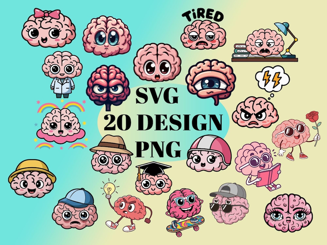 Funny BRAIN Set SVG/PNG Bundle, Magic Brain Svg Clipart, Brain With ...