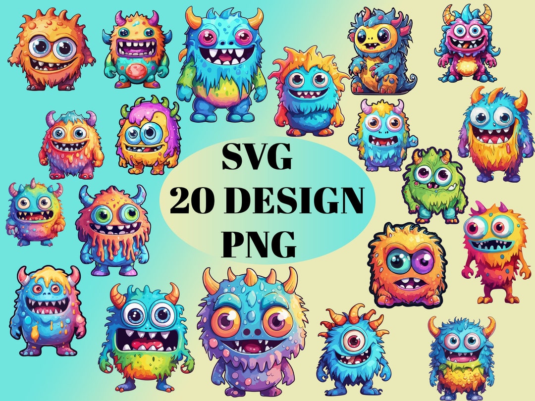 Cute Monsters SVG/PNG Bundle, Funny Monsters, Design for Print ...