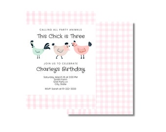Chicken Birthday Invitation Printable Boho Chick is Three Country ...