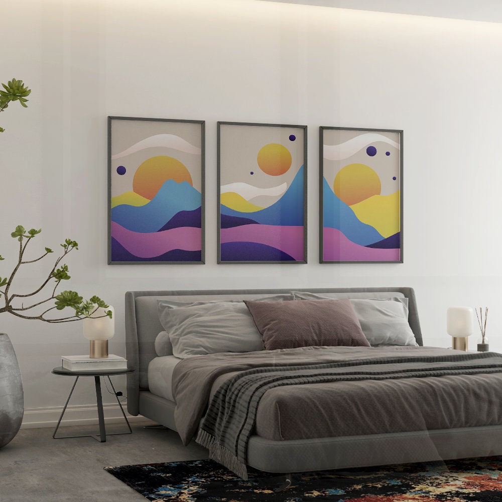 Abstract Artwork, Huge Radiant Sun, Vibrant Color Gradient Wall Decor ...