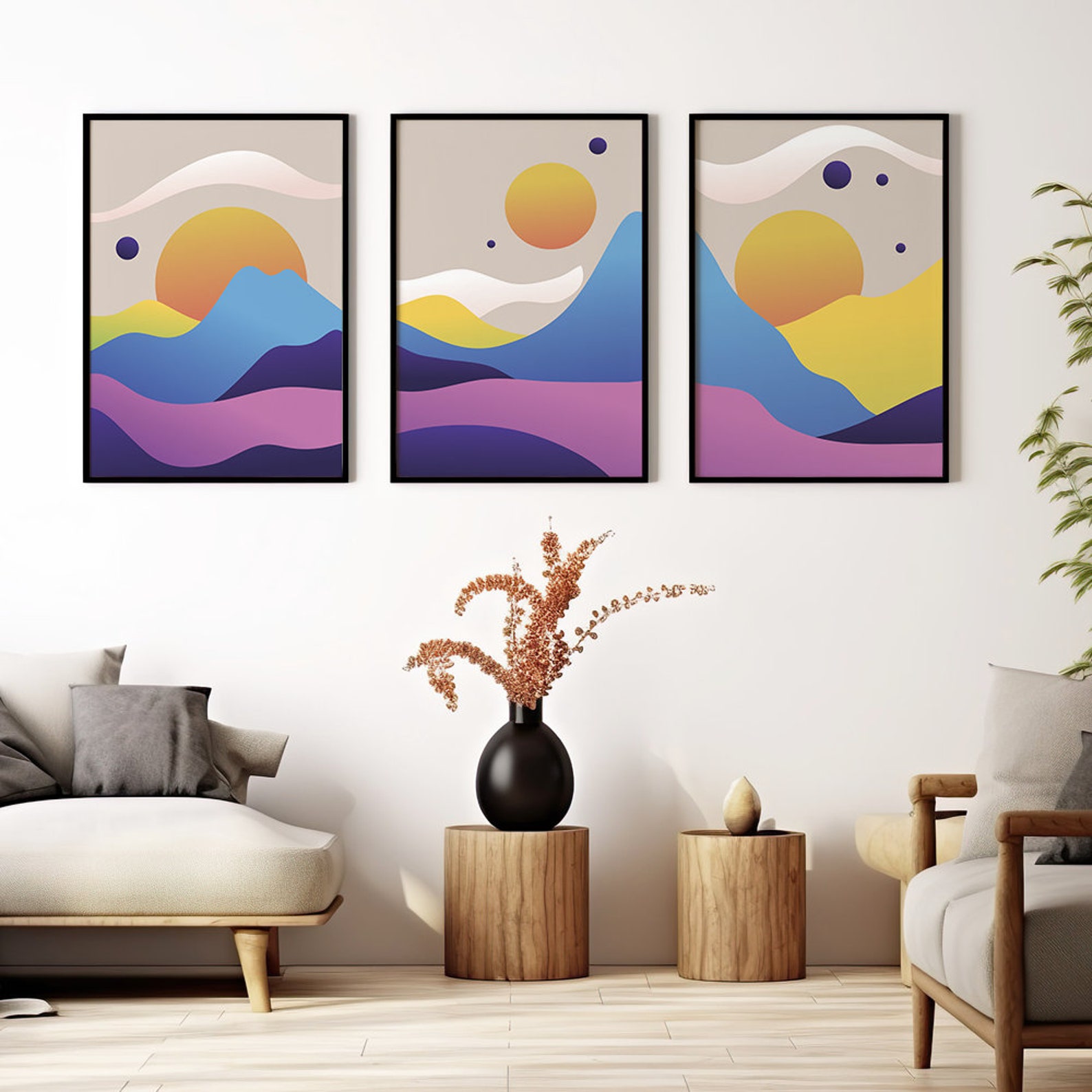Abstract Artwork, Huge Radiant Sun, Vibrant Color Gradient Wall Decor ...