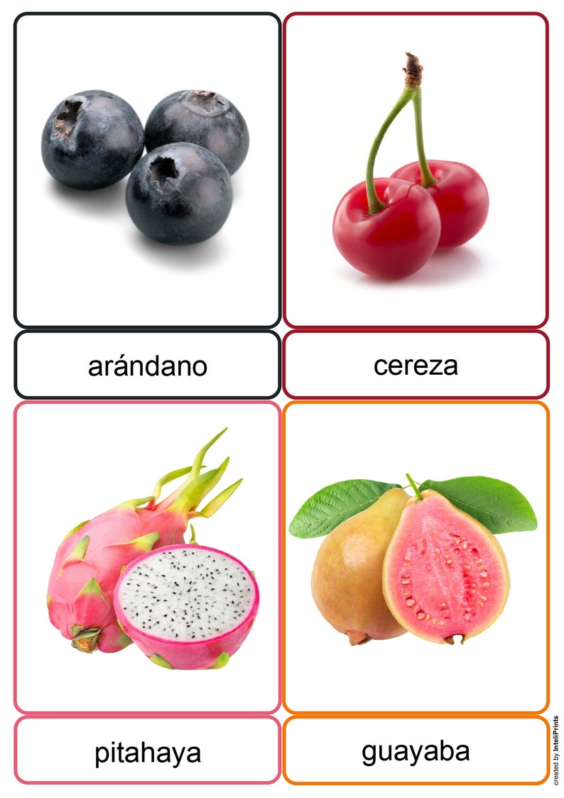 FRUTAS Montessori 40 tarjetas educativas fáciles de recortar Fotos ...