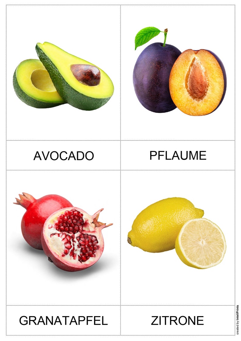 FRUITS Montessori · GERMAN · 40 Easy-to-cut Educational Cards · Real ...