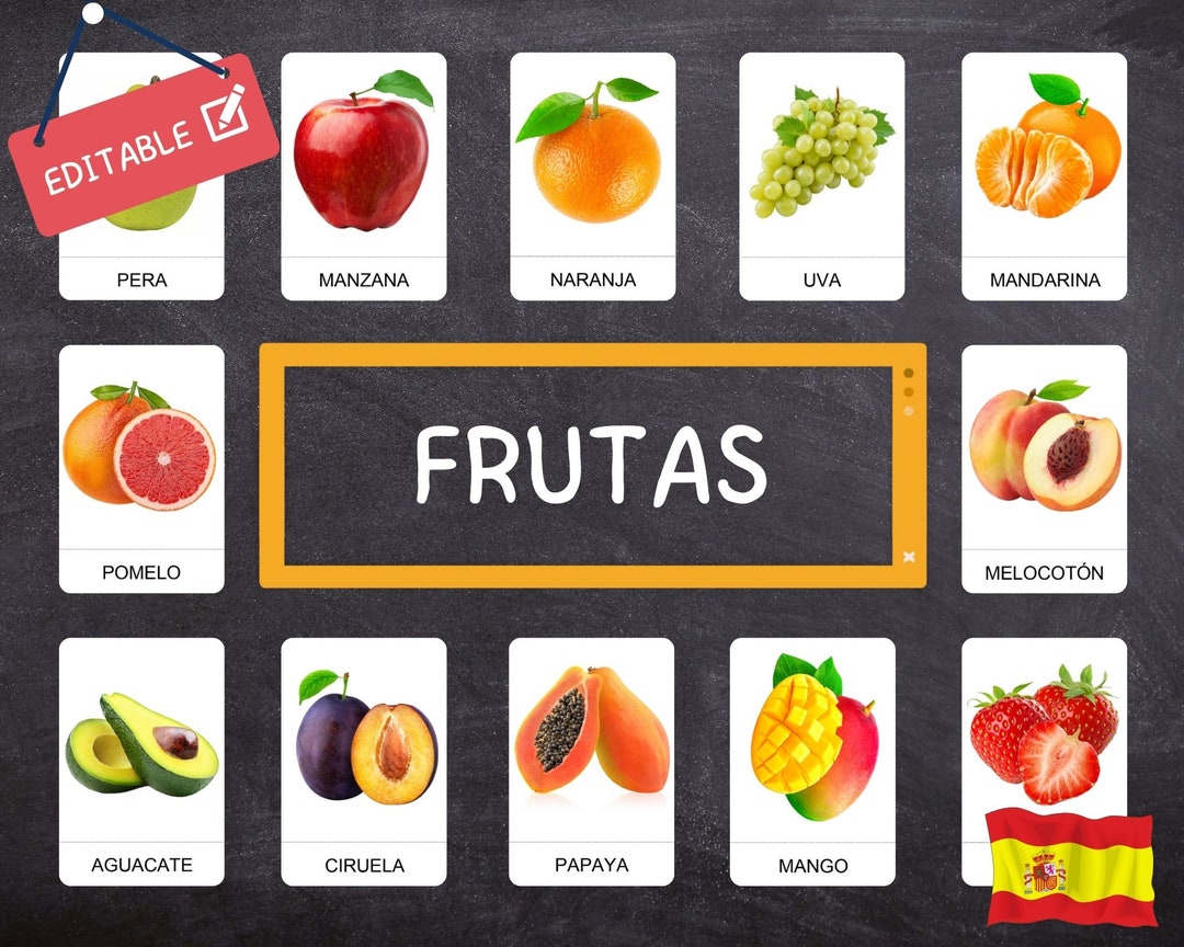 Montessori FRUITS SPANISH 40 Easy-to-cut Educational Cards Real Photos ...