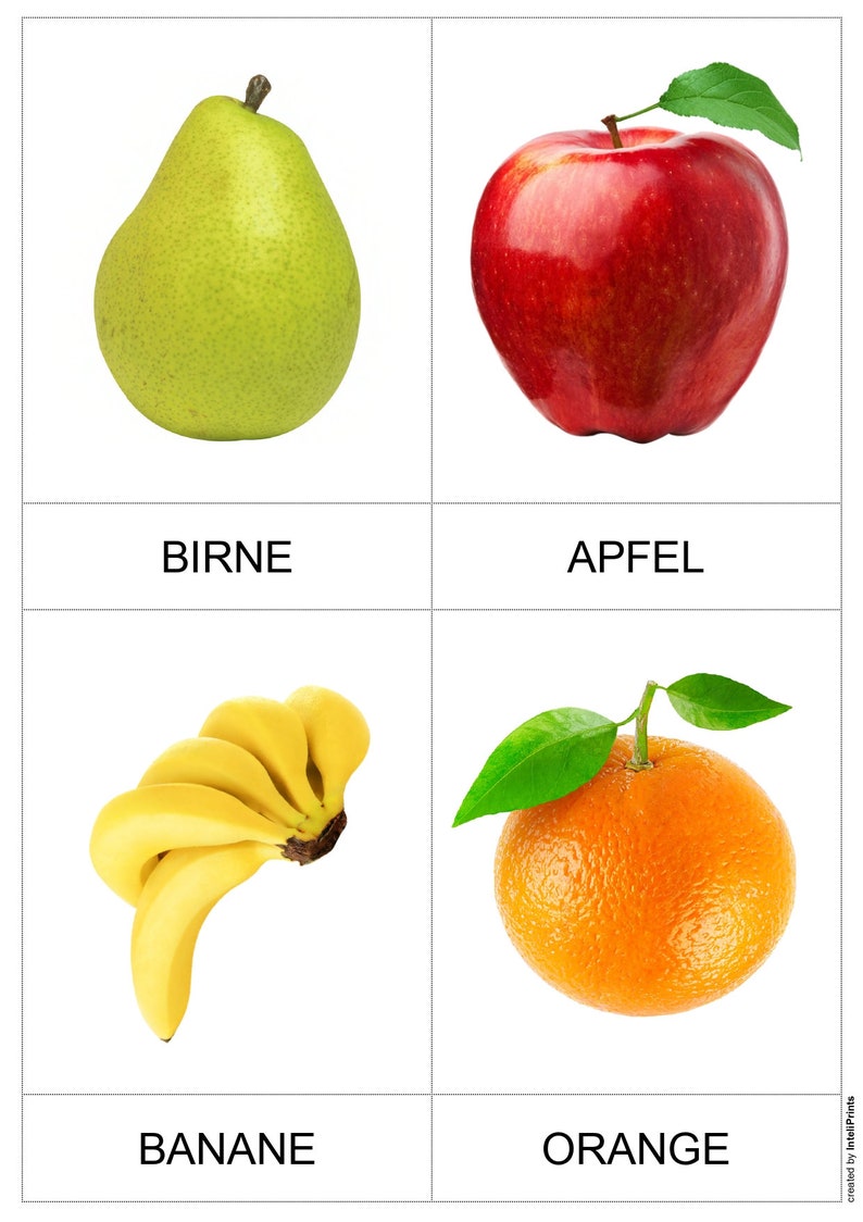 FRUITS Montessori · GERMAN · 40 Easy-to-cut Educational Cards · Real ...