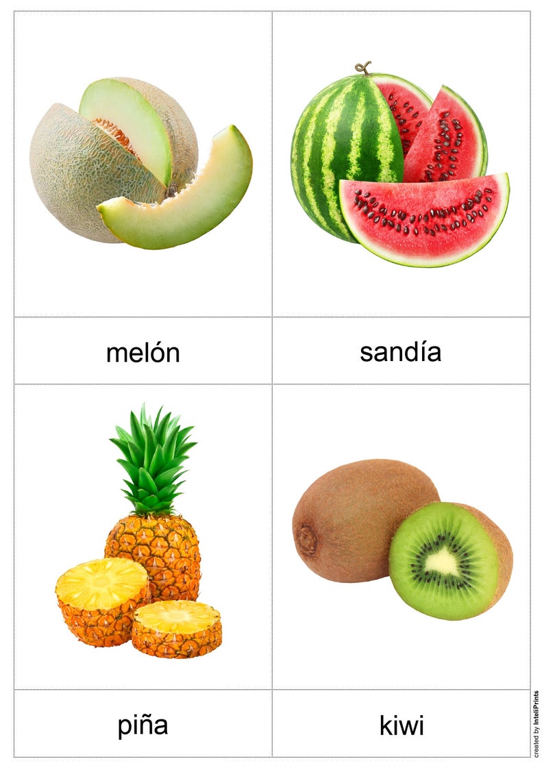 FRUTAS Montessori 40 tarjetas educativas fáciles de recortar Fotos ...