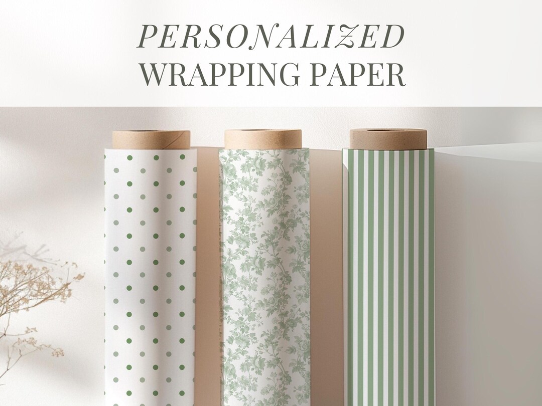 Personalized Wrapping Paper Name Green Wrapping Paper Toile Xmas ...