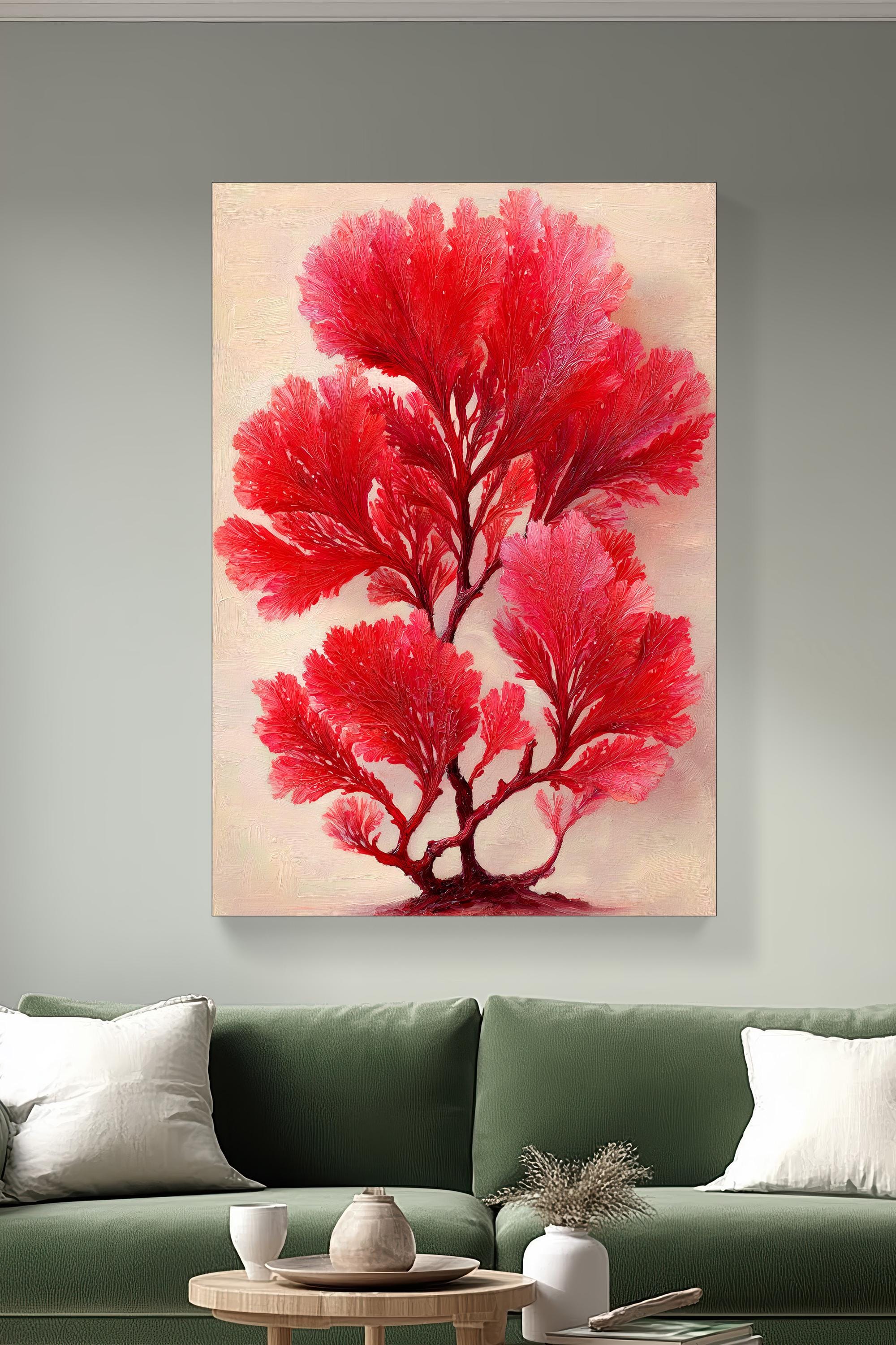 Red Algae Botanical Impasto Painting, Vintage Inspired Sea Plant Art ...