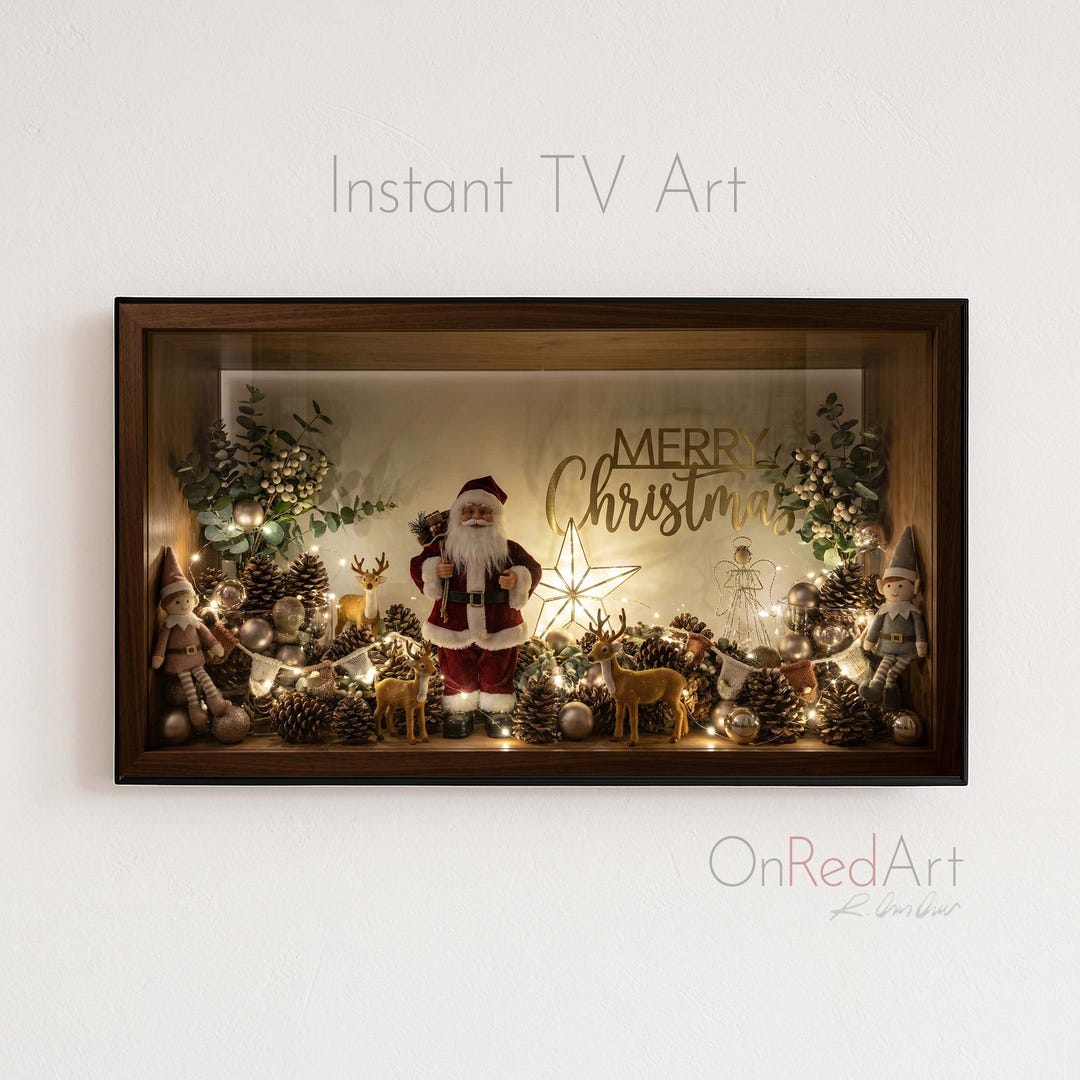 Christmas Santa TV Art – Lit Holiday Shadowbox Scene (digital Download ...