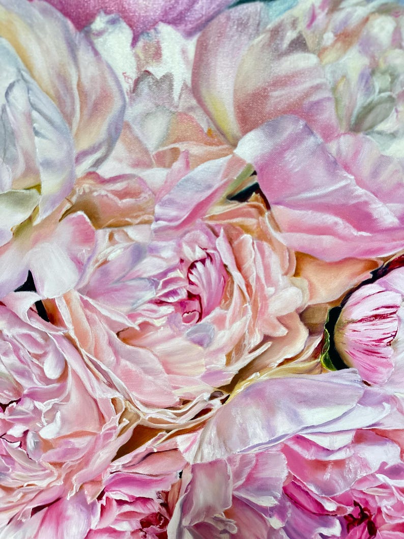 Painting With Flowers, Peonies, Painting on a Round Canvas D-70 Cm 27,5 ...