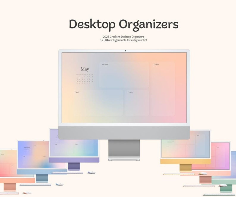 2025 Aura Pastel Gradient Desktop Organizers – 12 Monthly Aesthetic ...