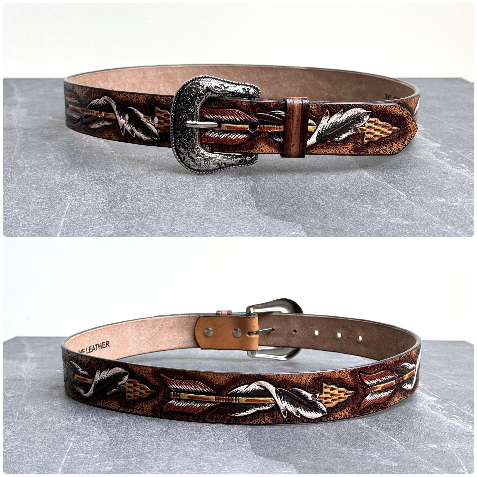 Handcrafted Full Grain Leather Belt With Hand Painted Western Feather ...
