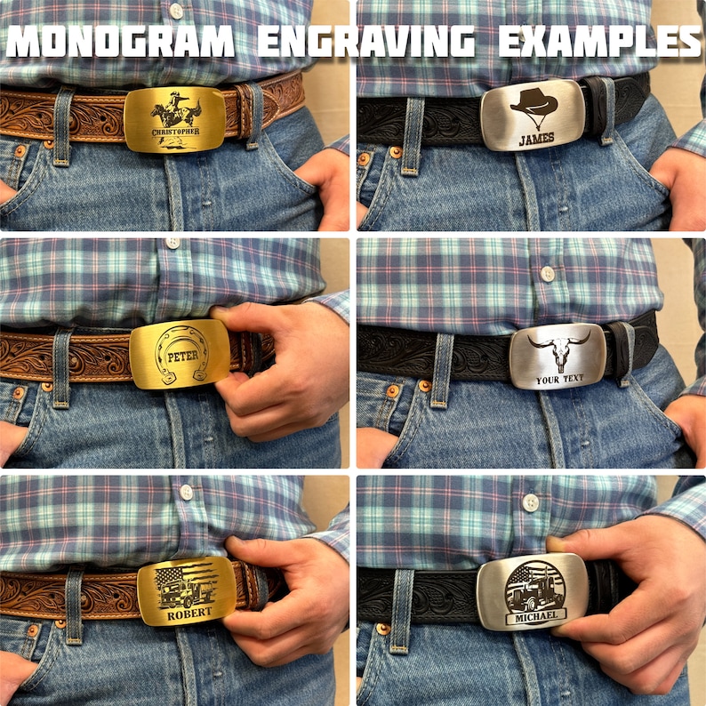 Custom Engraved Belt Buckle Personalized Western Cowboy Style Buckle ...
