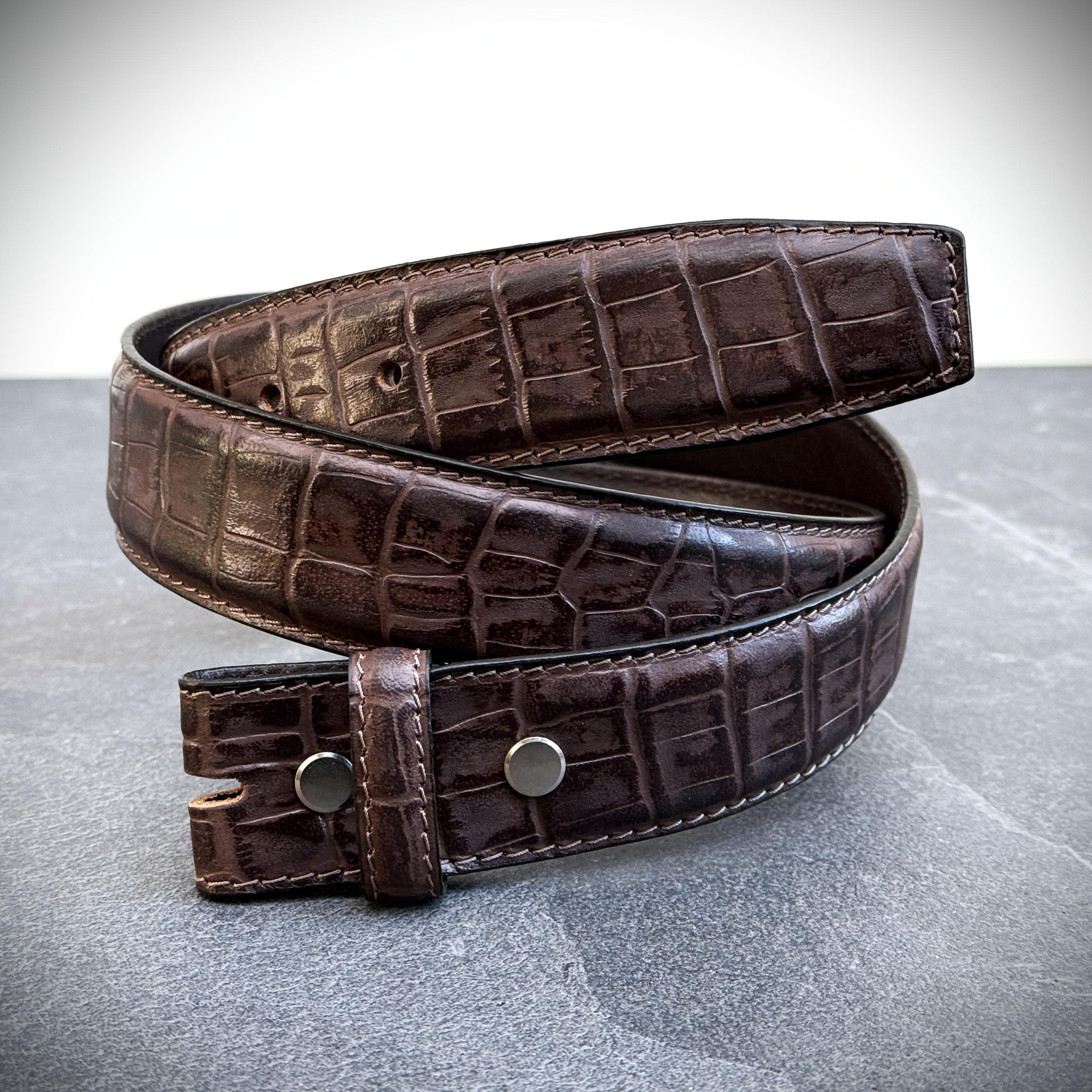 Handmade Personalized Crocodile Embossed Genuine Leather Belt Strap ...