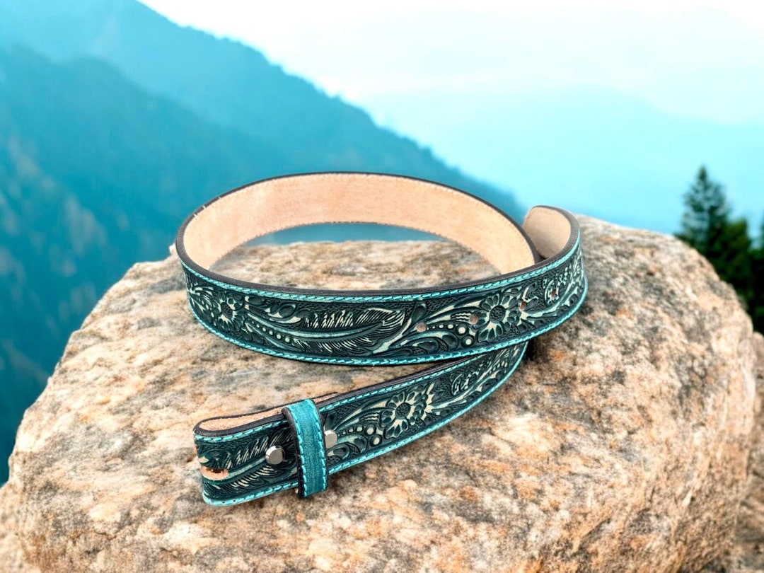 Hand Painted Green Floral Leather Belt Western Leather Belt for Women ...
