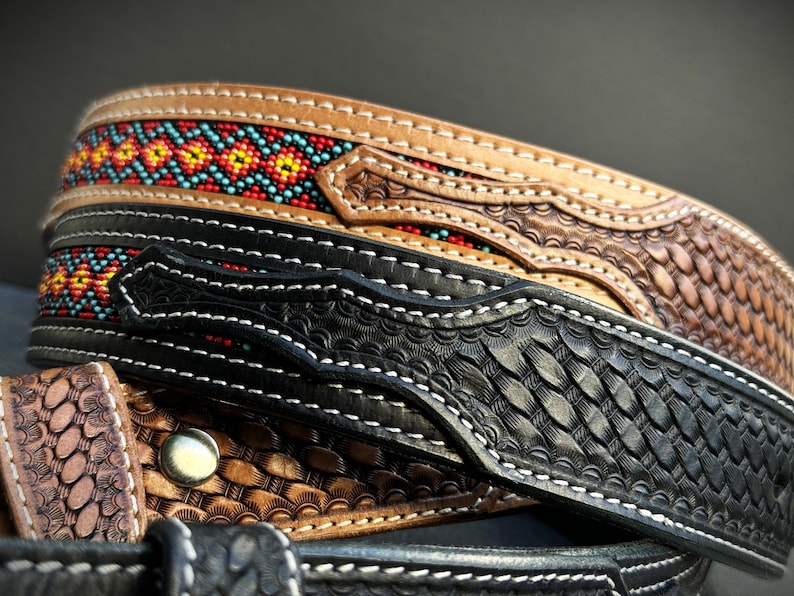 Beaded Western Leather Belt for Men Personalized Cowboy Rodeo Full ...