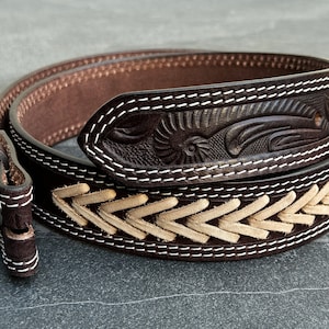 Western Leather Belt Tooled Embossed Strap Genuine Full Grain Leather ...